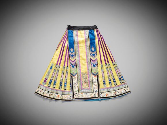 Bonhams : Two Chinese silk-embroidered 'apron' skirts Late Qing dynasty ...