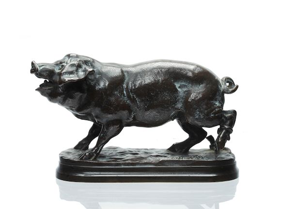 Bonhams : C ValtonA bronze figure of a tethered pig