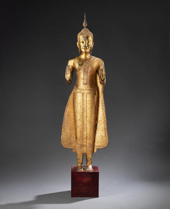 Bonhams A Very Large Gilt Copper Alloy Standing Buddha Thai Late