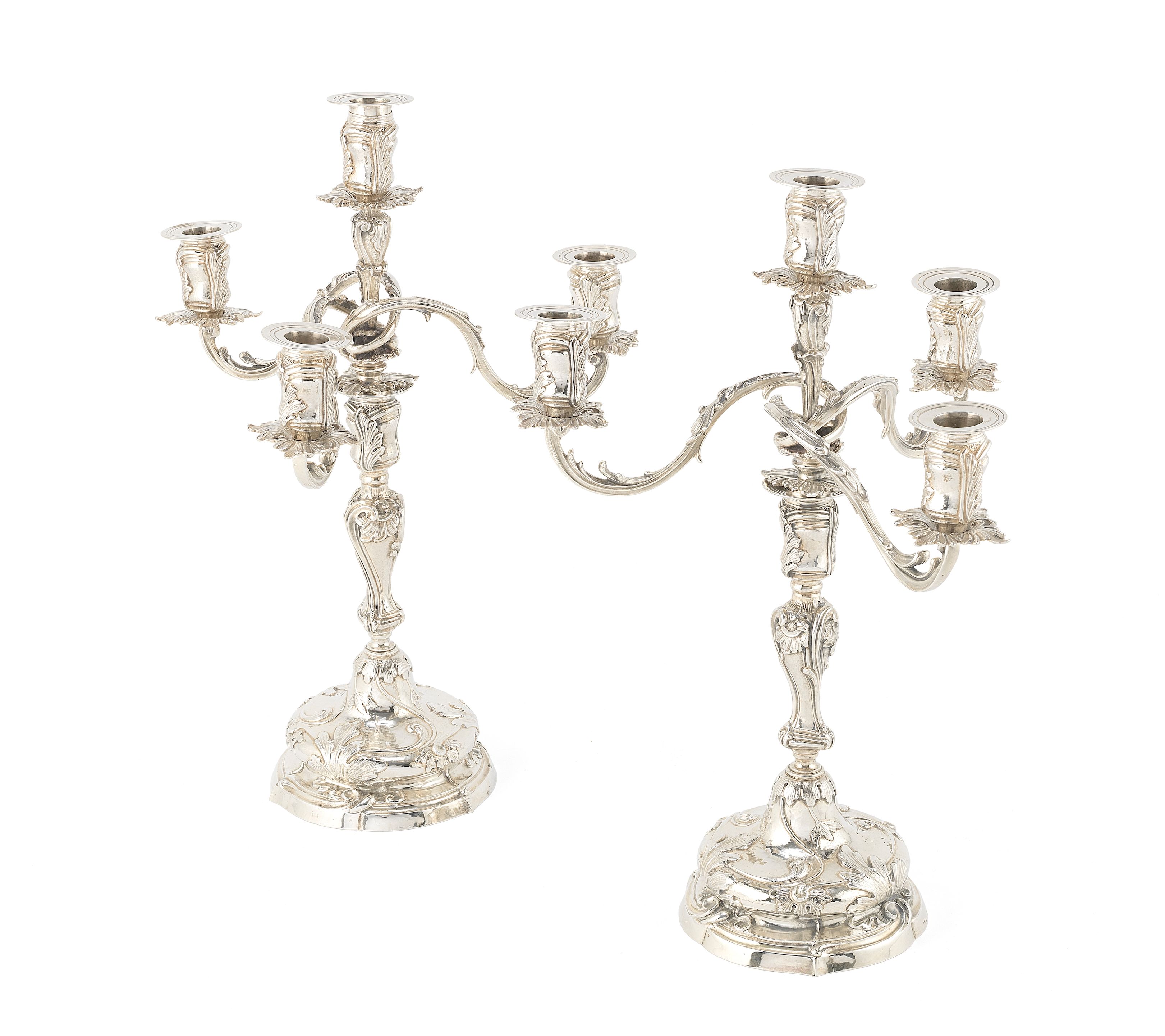 Bonhams : A pair of Italian metalware rococo revival four-light ...