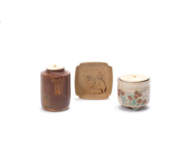 Bonhams : Two cha-ire (tea jars) and a small sweetmeat dish 19th century