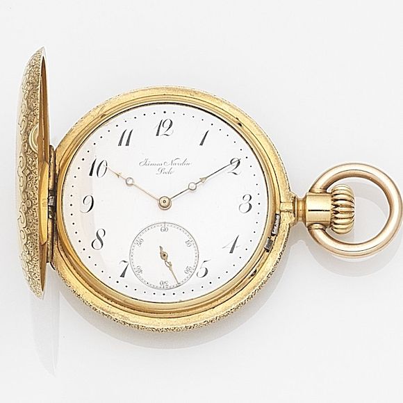 Bonhams : James Nardin. An 18ct gold keyless wind full hunter pocket watch Case, Cuvette and ...