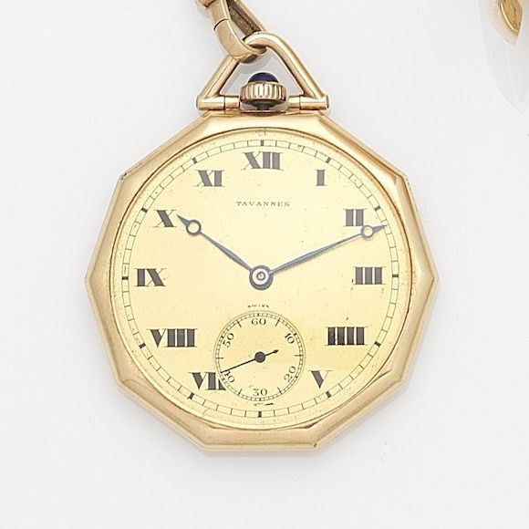 Bonhams : Tavannes. A 14ct gold keyless wind open face pocket watch ...