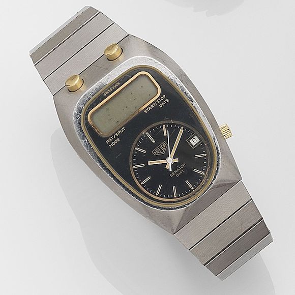 Bonhams : Heuer. A stainless steel quartz dual dial digital calendar ...