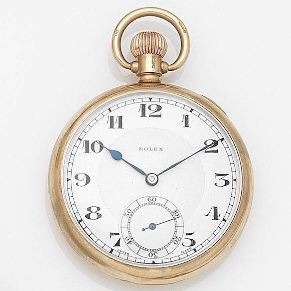 Bonhams : Rolex. A 9ct gold keyless wind open face pocket watch Case No ...