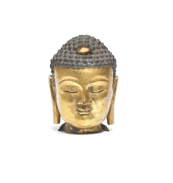Bonhams : A gilt-bronze head of Buddha 17th/18th century (2)