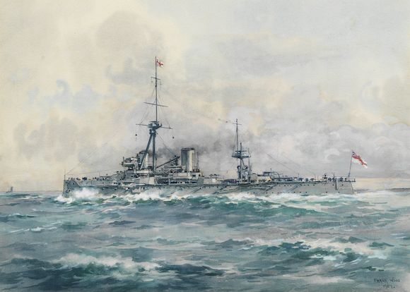 Bonhams : Frank Watson Wood (British, 1862-1953) HMS Dreadnought at sea