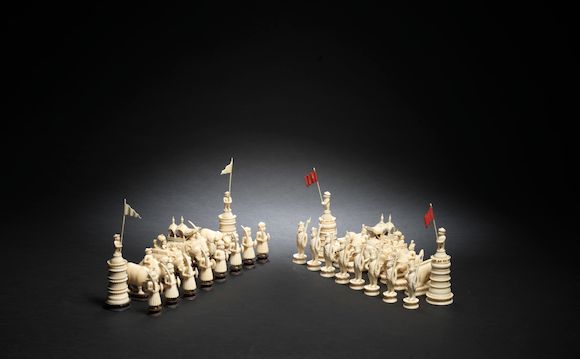 Bonhams : A carved ivory John Company Chess Set India, possibly ...