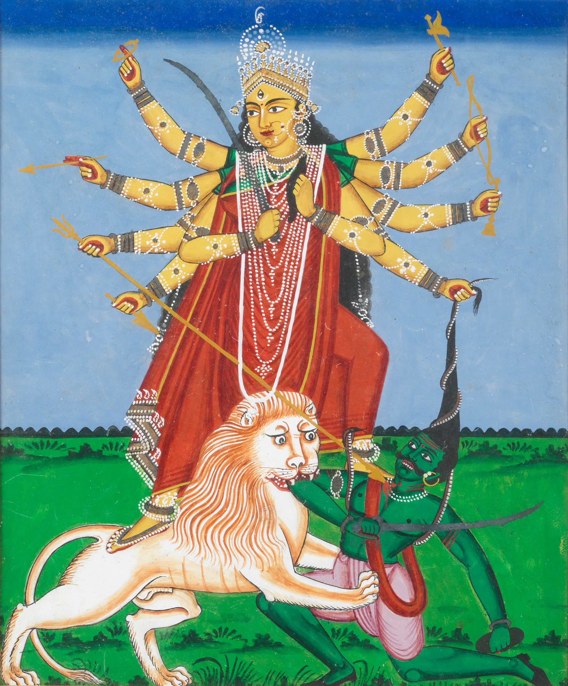 Bonhams : Durga with her lion slaying the demon Mahishasura Bengal ...