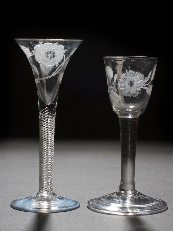 Bonhams : A Jacobite wine glass and a plain stem glass of possible ...