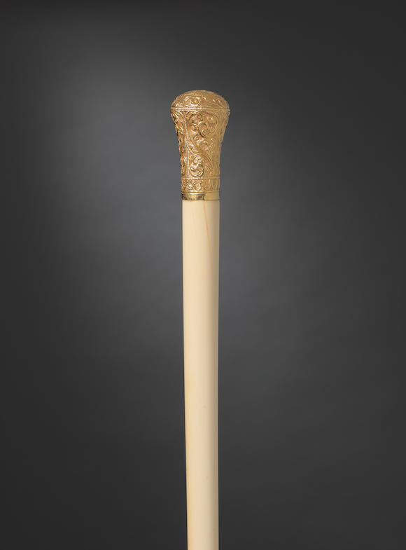 Bonhams A 19th Century Unmarked Gold Mounted Ivory Walking Cane