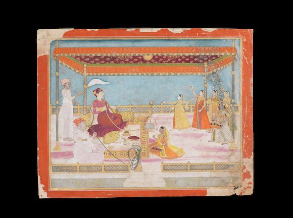 Bonhams : Rajah Amrat Singh seated smoking a hookah under a large ...
