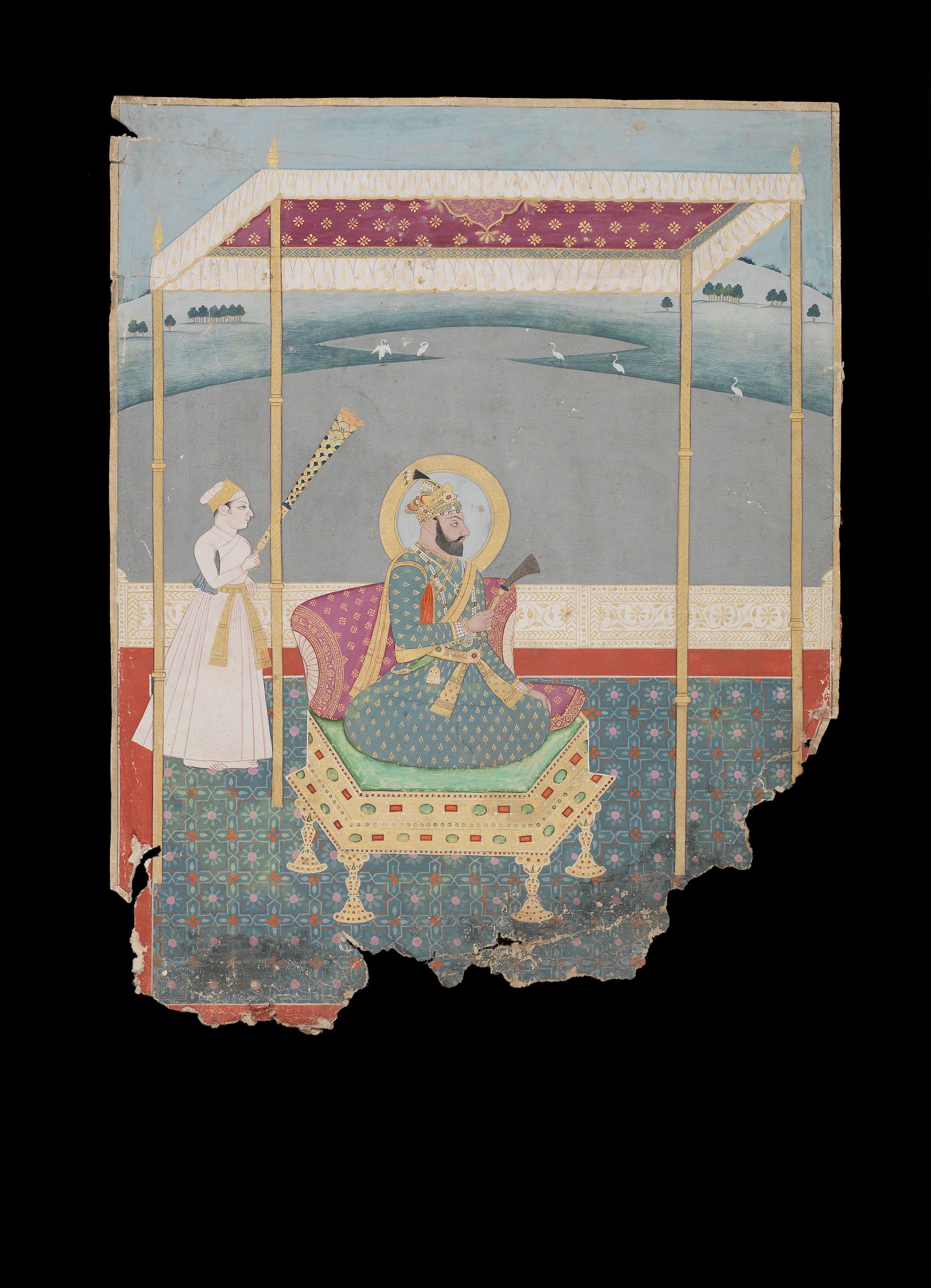 Bonhams : A prince enthroned under a canopy on a terrace with an ...