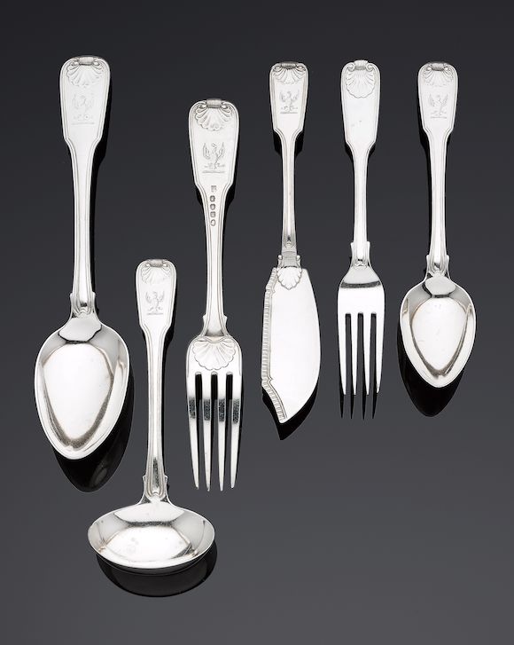 Bonhams : A George III / Victorian silver Fiddle, Thread and Shell ...