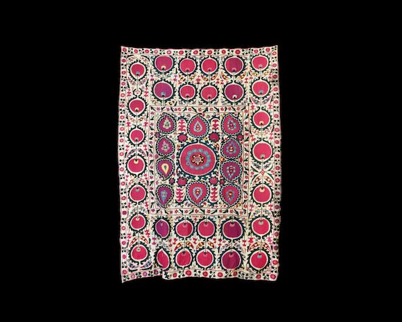 Bonhams : A Tashkent silk embroidered-linen Susani Central Asia, late ...