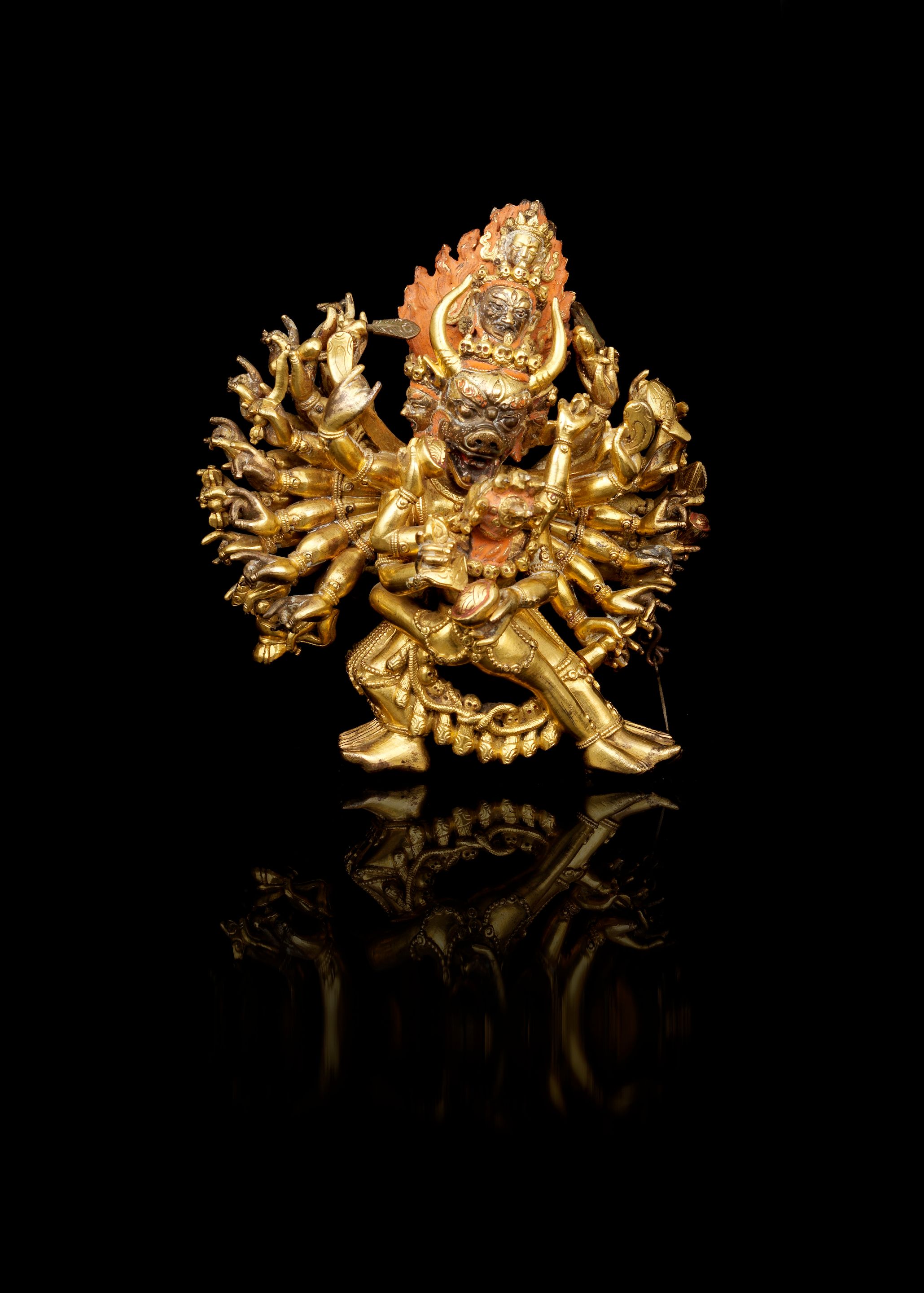 Bonhams : A Sino-Tibetan gilt bronze figure of Vajrabhairava and Vajra ...