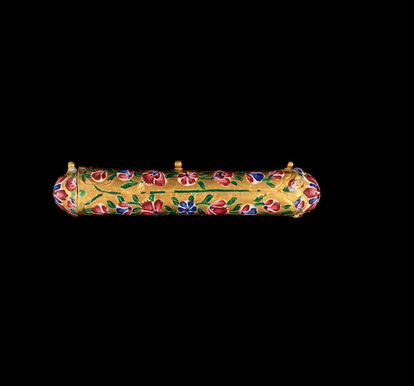Bonhams : A Qajar enamelled gold Amulet Case Persia, 19th Century