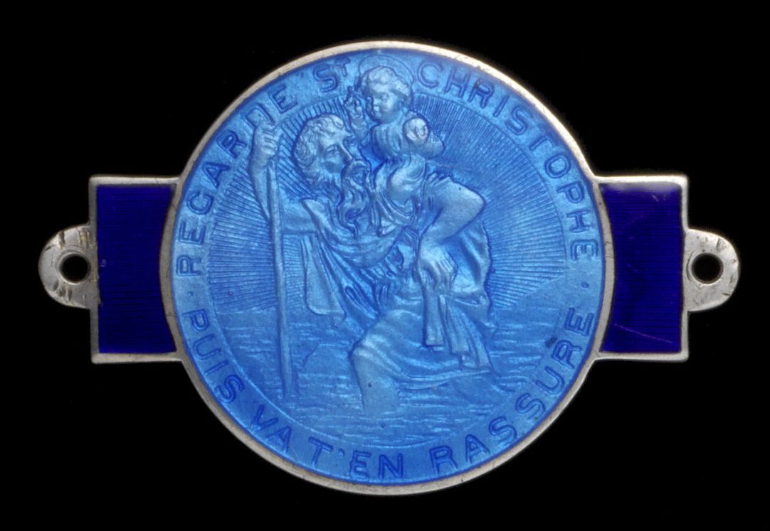 Bonhams Cars : A sterling silver and enamel St Christopher dashboard ...