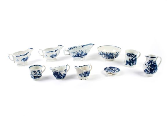 Bonhams : A group of Worcester blue and white porcelain, 18th century