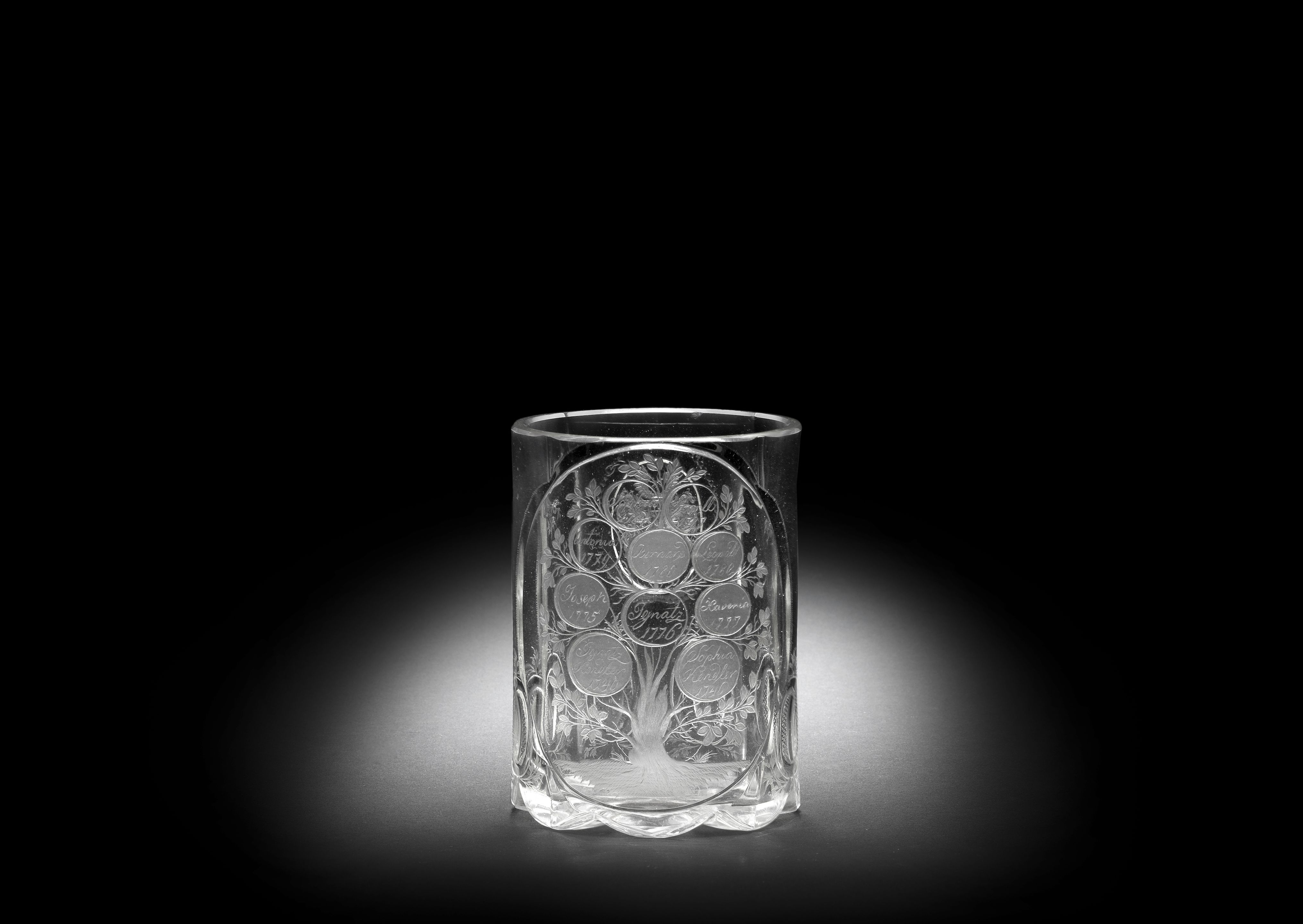 Bonhams : A Lower Austrian engraved armorial beaker by Johann Lenk, Harmanschlag, circa 1839-40