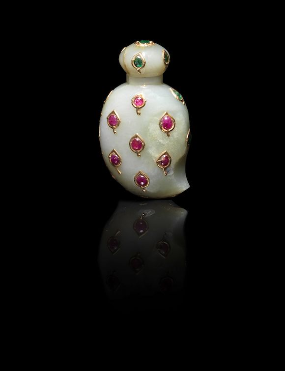 Bonhams : A gem-set jade Flask India, 19th/20th Century