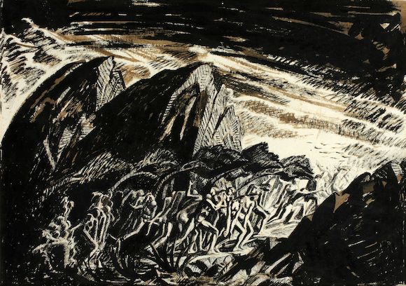 Bonhams : Gilbert Ledward (British, 1888-1960) Figures ascending a mountain