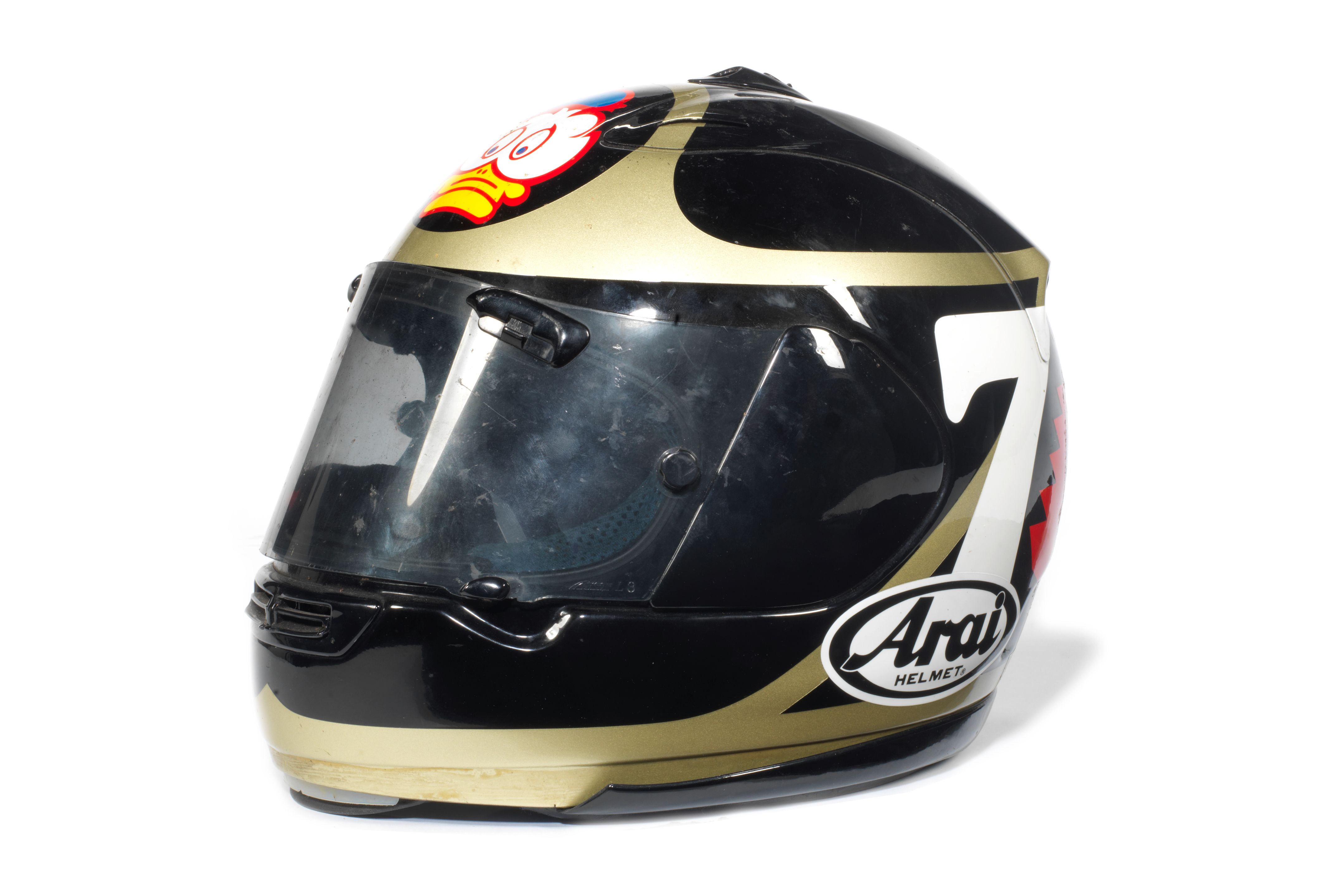 Bonhams Cars : A Barry Sheene race-worn helmet by Arai, late 1990s,