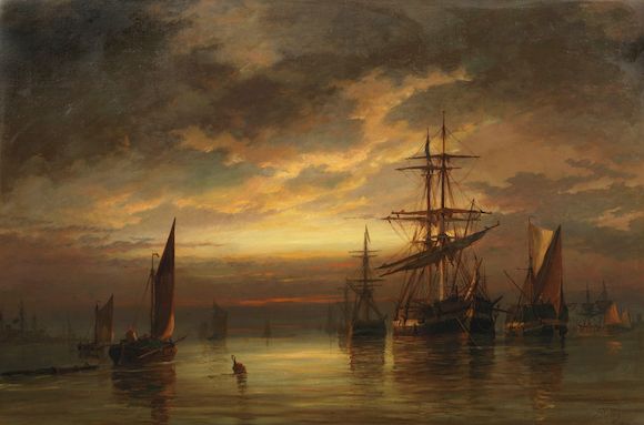 Bonhams : Richard Henry Nibbs (British, 1816-1893) Anchored fishing ...