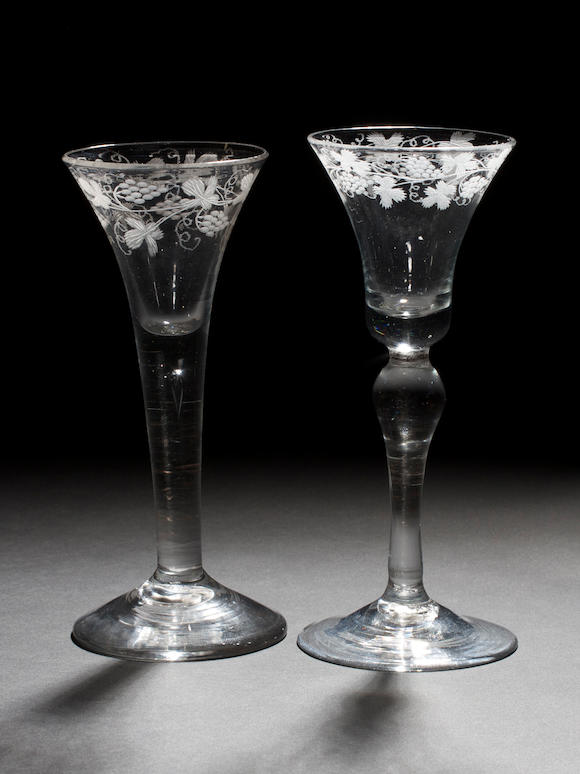 Bonhams Two Engraved Wine Glasses Circa 1740 50