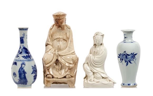 Bonhams : Two Chinese blue and white vases, a Fukien blanc-de-chine ...