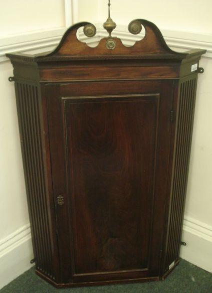 Bonhams : A George III mahogany boxwood strung hanging corner cabinet ...