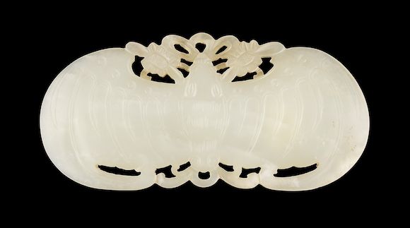 Bonhams : A white jade reticulated 'bat' plaque 18th century