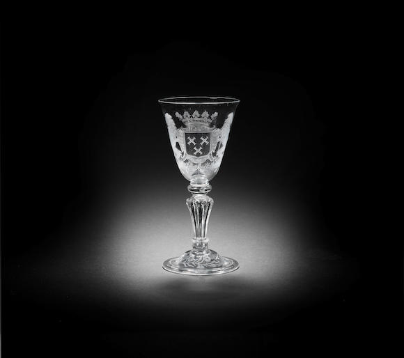 Bonhams A Dutch Engraved Armorial Moulded Stem Goblet Circa 1750