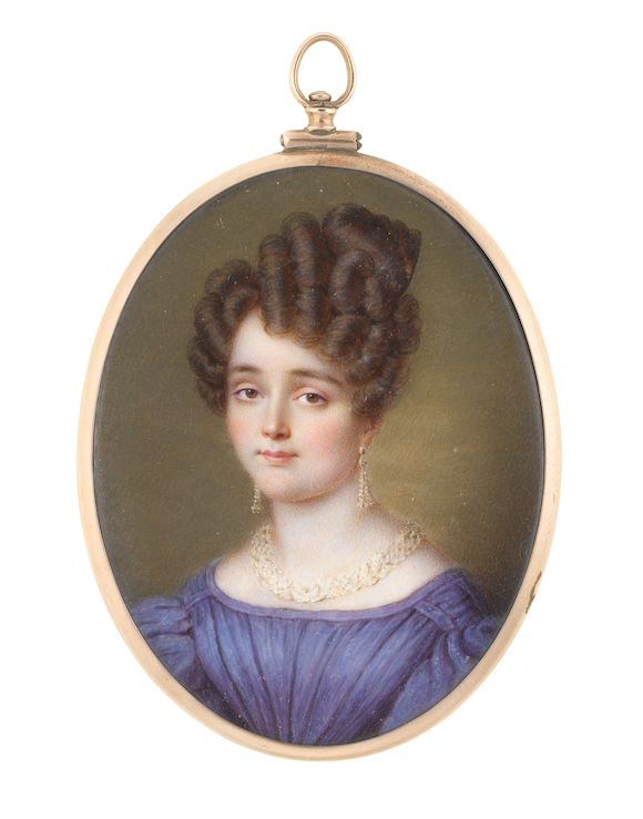 Bonhams : Continental School, circa 1830 A Lady, wearing purple dress ...