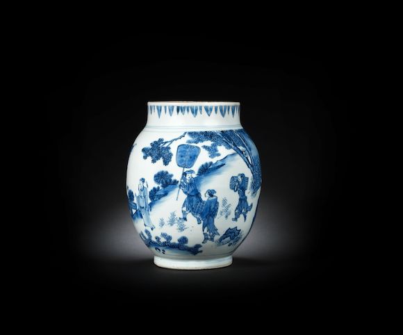 Bonhams : A blue and white oviform jar Chongzhen
