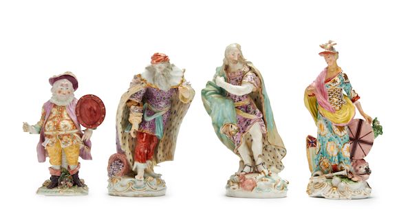 Bonhams : Four Derby figures of Falstaff, St Philip, St Thomas and ...