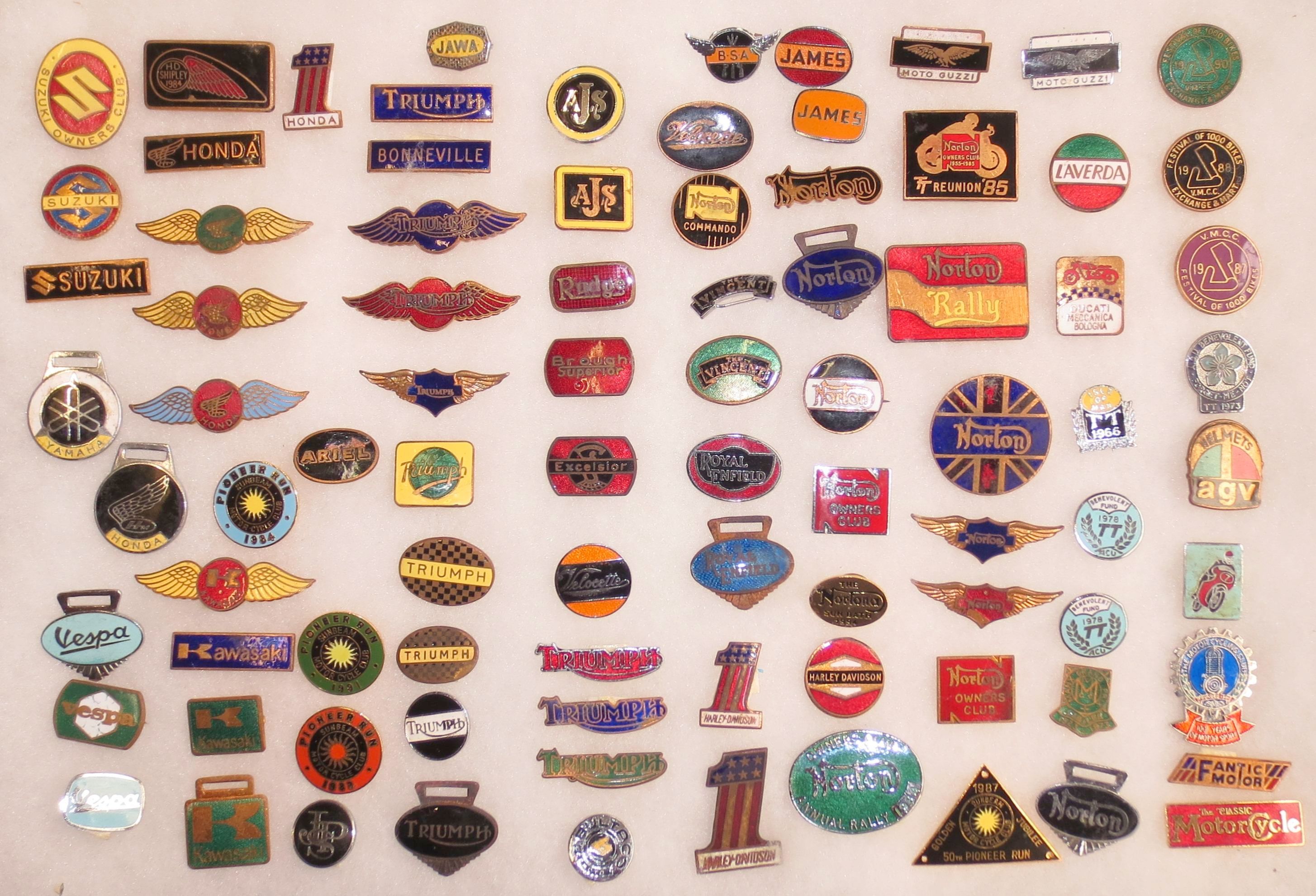 Bonhams Cars : A quantity of assorted motorcycle enamel lapel badges,