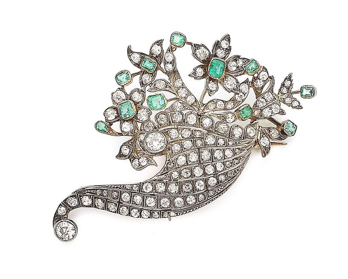 Bonhams : A late 19th century emerald and diamond brooch