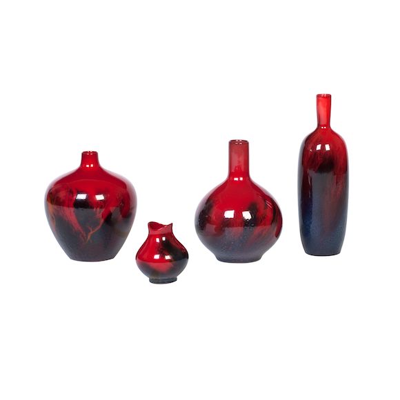 Bonhams : A collection of four Royal Doulton flambé-ware vases (4)