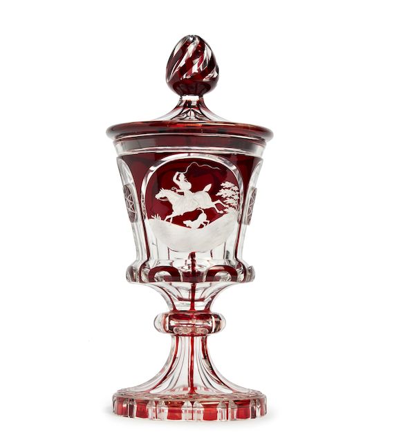 Bonhams : A Bohemian ruby flashed pedestal goblet and cover, late 19th ...