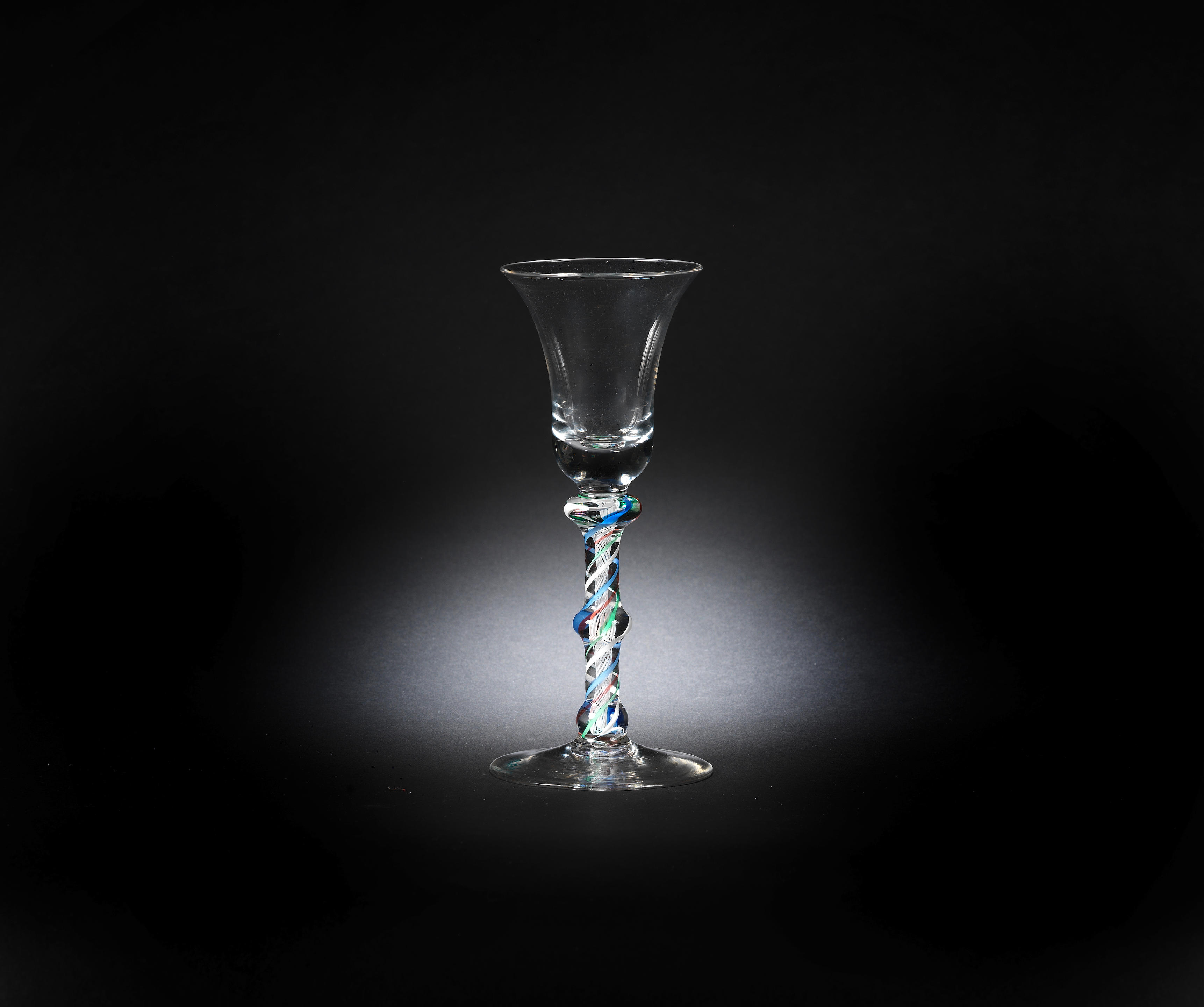 Bonhams A Rare Colour Twist Wine Glass Circa 1770