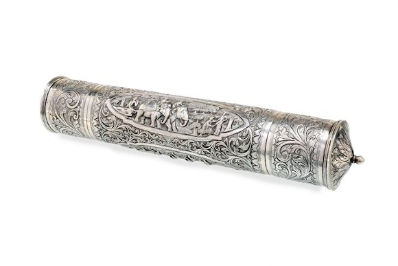 Bonhams : A Burmese white metal scroll case unmarked