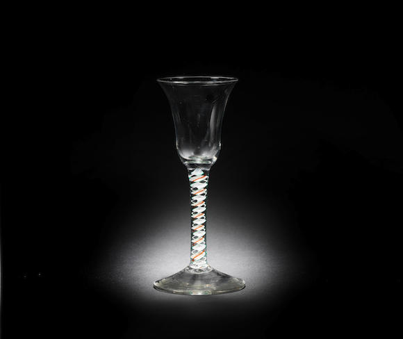 Bonhams A Rare Colour Twist Wine Glass Circa 1770
