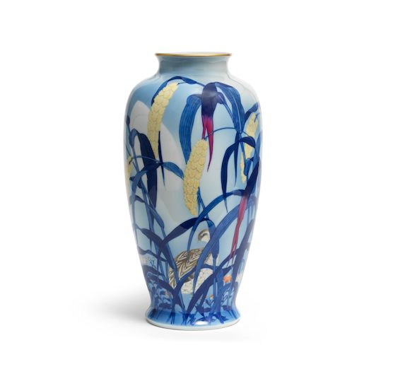 Bonhams : A tall slender ovoid porcelain vase By the Fukagawa Company ...