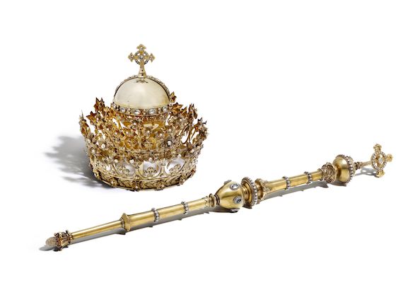 Bonhams : A 19th century French silver-gilt, pearl and gem-set ...