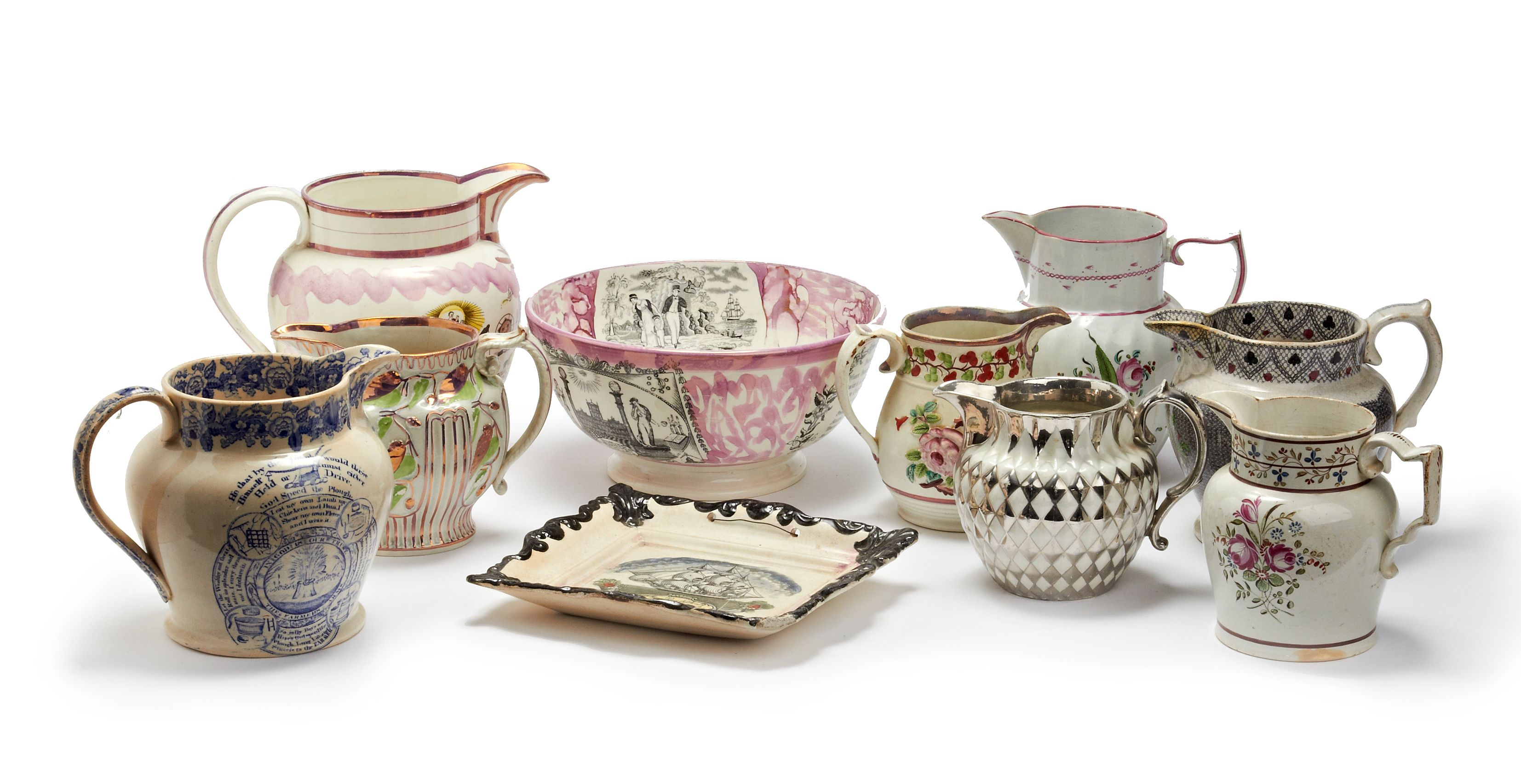 Bonhams : A Sunderland lustre ware jug and bowl