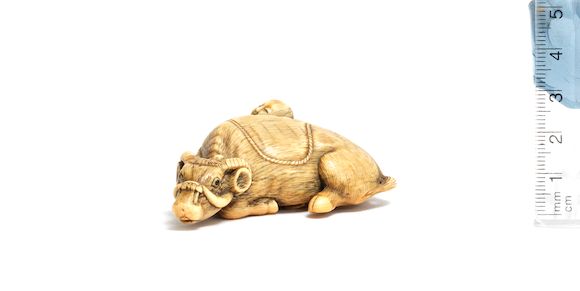 Bonhams : An ivory netsuke of a water buffalo and boy After Tomotada ...