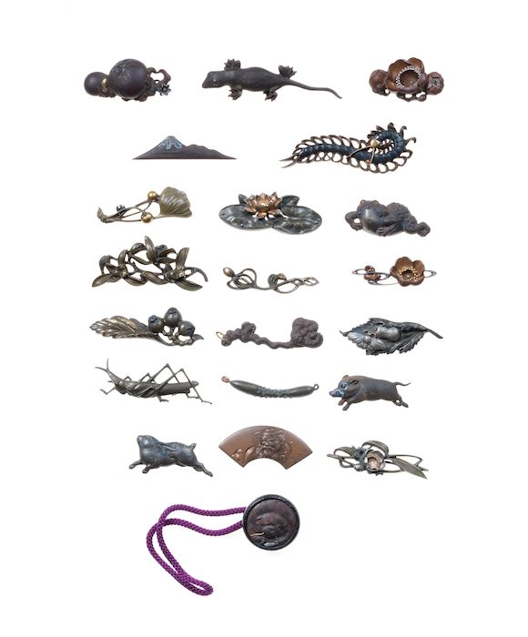 Bonhams : A set of 49 mae-kanagu (pouch fittings) and two kagamibuta ...