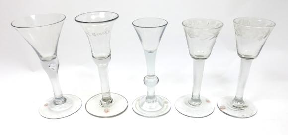 Bonhams A Collection Of Five Various Plain Stem Wine Glasses