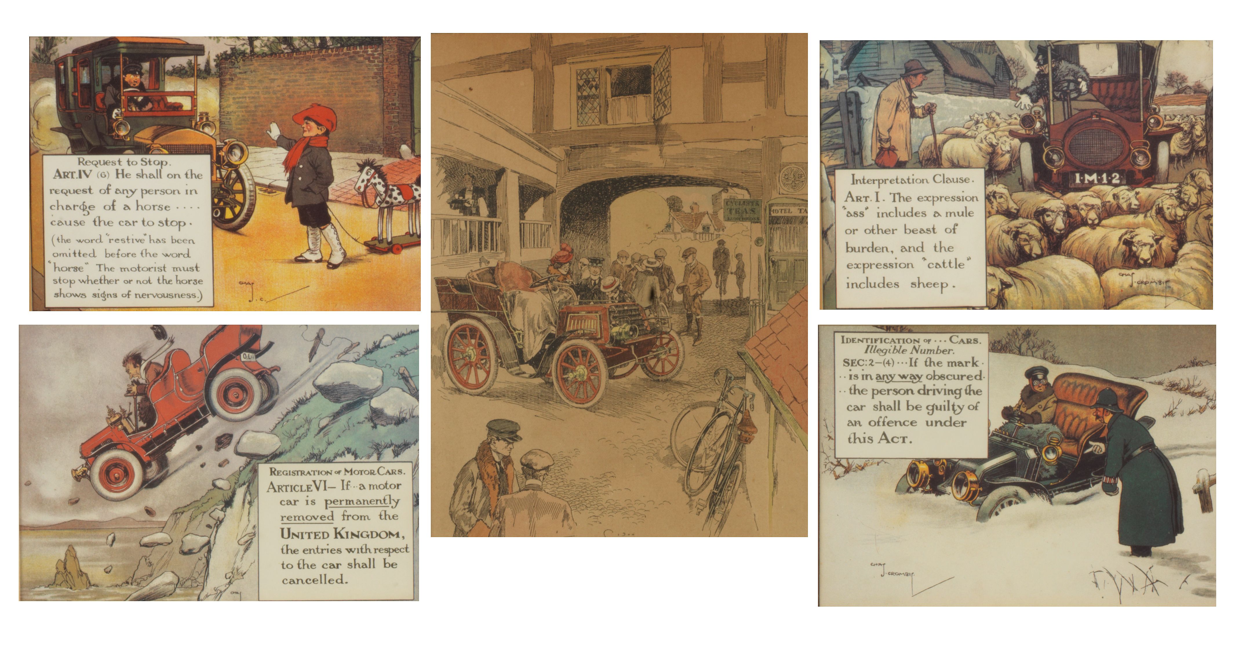 Bonhams Cars : Five early motoring framed prints, ((5))